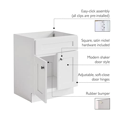 Design House 586941 Bath Unassembled Modern 2-Door Shaker Bathroom Vanity Cabinet Only, 30 x 21, White