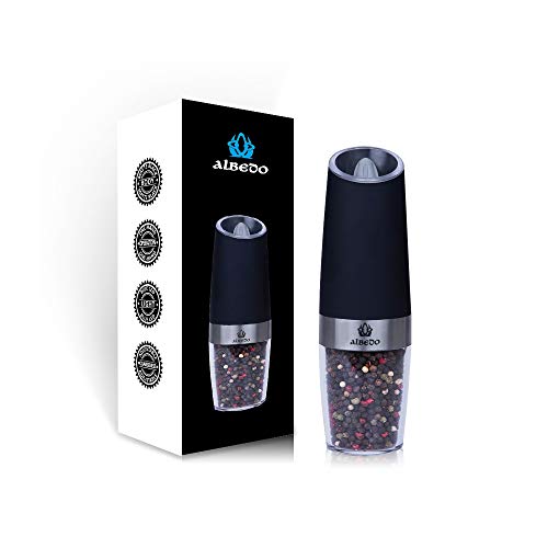 Gravity Electric Salt or Pepper Mill with Adjustable Coarseness, Automatic Pepper and Salt Mill Battery Powered with Blue LED Light,One Hand Operated by aLBeDo