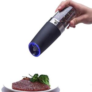 Gravity Electric Salt or Pepper Mill with Adjustable Coarseness, Automatic Pepper and Salt Mill Battery Powered with Blue LED Light,One Hand Operated by aLBeDo