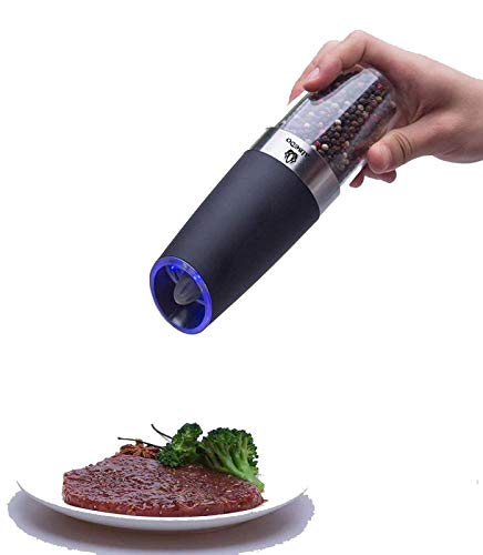 Gravity Electric Salt or Pepper Mill with Adjustable Coarseness, Automatic Pepper and Salt Mill Battery Powered with Blue LED Light,One Hand Operated by aLBeDo