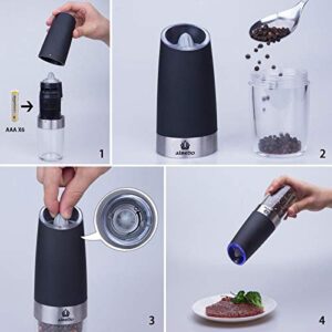 Gravity Electric Salt or Pepper Mill with Adjustable Coarseness, Automatic Pepper and Salt Mill Battery Powered with Blue LED Light,One Hand Operated by aLBeDo