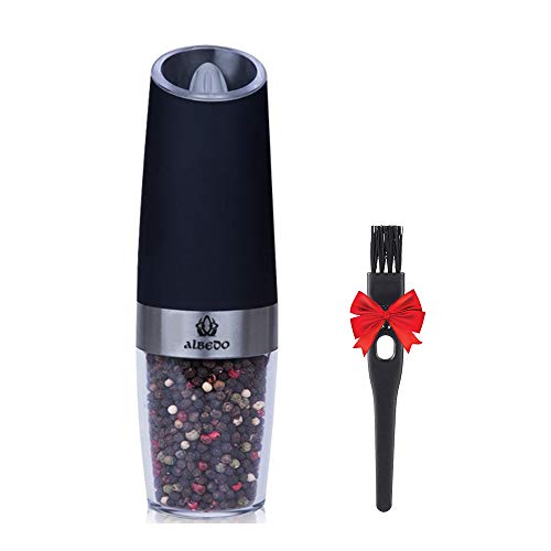 Gravity Electric Salt or Pepper Mill with Adjustable Coarseness, Automatic Pepper and Salt Mill Battery Powered with Blue LED Light,One Hand Operated by aLBeDo