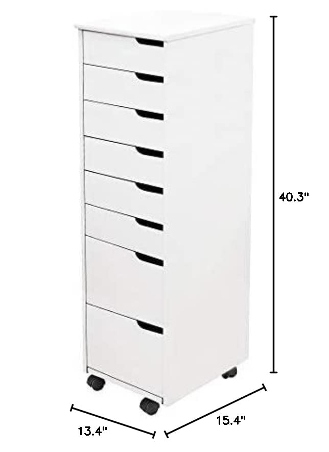 Adeptus Euro 8 Drawer Roll Cart Quick 2 Connect Assembly and Made from Solid Wood (White)