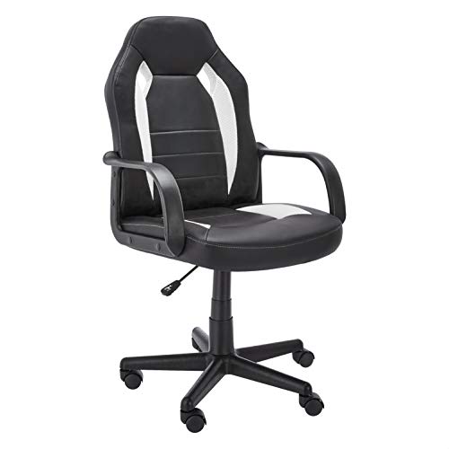 Amazon Basics Racing/Gaming Style Office Chair, Faux Leather, 22.6"D x 25.2"W x 44.1"H, White