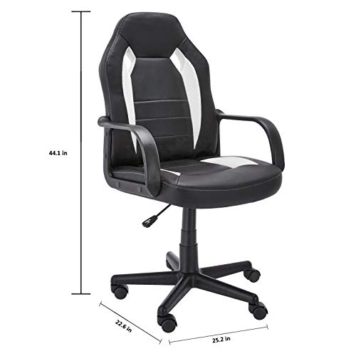 Amazon Basics Racing/Gaming Style Office Chair, Faux Leather, 22.6"D x 25.2"W x 44.1"H, White