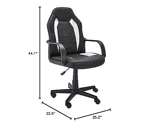 Amazon Basics Racing/Gaming Style Office Chair, Faux Leather, 22.6"D x 25.2"W x 44.1"H, White