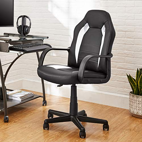 Amazon Basics Racing/Gaming Style Office Chair, Faux Leather, 22.6"D x 25.2"W x 44.1"H, White