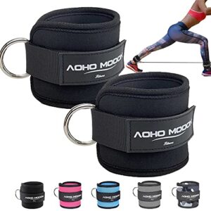 aoho mooon comfortable adjustable padded ankle wrist cuffs neoprene padded straps d-ring glute kickback for cable machine, ideal for glutes exercises (pair, black)