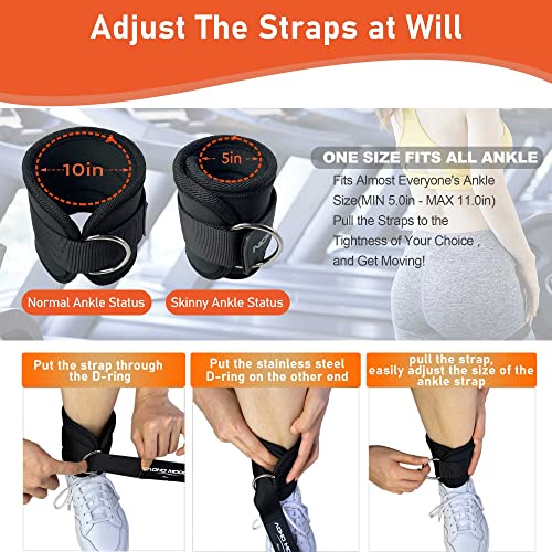 AOHO MOOON Comfortable Adjustable Padded Ankle Wrist Cuffs Neoprene Padded Straps D-Ring Glute Kickback for Cable Machine, Ideal for Glutes Exercises (Pair, Black)