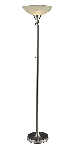 Artiva USA LED Torchiere Floor Lamp with Hand-Painted Alabaster Glass Shade, Dimmer, Satin Nickel