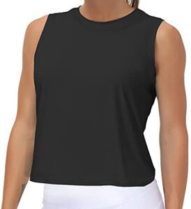 ice silk workout tops for women quick dry muscle gym running shirts sleeveless flowy yoga tank tops (black, medium)