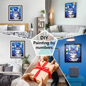 VATO DIY Oil Painting Paint by Numbers kit Canvas Painting for Adults & Kids Beginner,16" x 20"(Starry Sky & Cat)