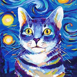 VATO DIY Oil Painting Paint by Numbers kit Canvas Painting for Adults & Kids Beginner,16" x 20"(Starry Sky & Cat)