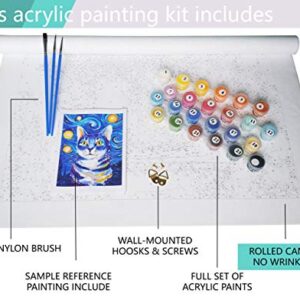 VATO DIY Oil Painting Paint by Numbers kit Canvas Painting for Adults & Kids Beginner,16" x 20"(Starry Sky & Cat)