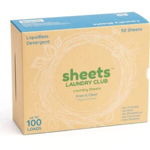 Sheets Laundry Club - As Seen on Shark Tank - Laundry Detergent - (Up to 100 Loads) 50 Laundry Sheets - Unscented - No Plastic Jug - New Liquid-Less Technology - Lightweight - Easy To Use -