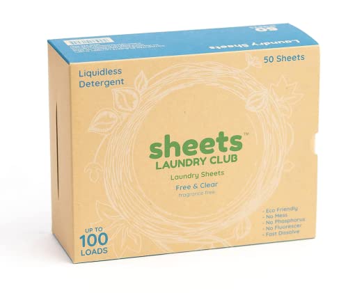 Sheets Laundry Club - As Seen on Shark Tank - Laundry Detergent - (Up to 100 Loads) 50 Laundry Sheets - Unscented - No Plastic Jug - New Liquid-Less Technology - Lightweight - Easy To Use -