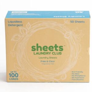 Sheets Laundry Club - As Seen on Shark Tank - Laundry Detergent - (Up to 100 Loads) 50 Laundry Sheets - Unscented - No Plastic Jug - New Liquid-Less Technology - Lightweight - Easy To Use -