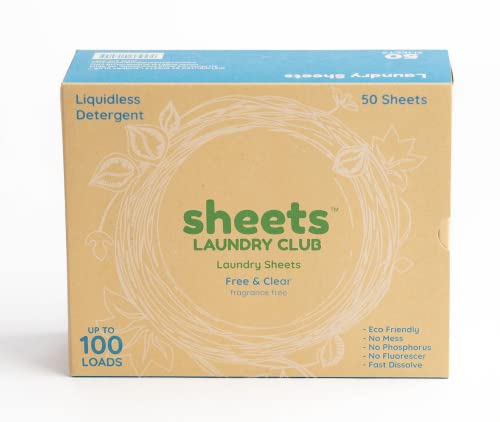 Sheets Laundry Club - As Seen on Shark Tank - Laundry Detergent - (Up to 100 Loads) 50 Laundry Sheets - Unscented - No Plastic Jug - New Liquid-Less Technology - Lightweight - Easy To Use -