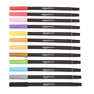 amazon basics dual tip brush pens - blendable, nylon brush and fine tip, 12-pack