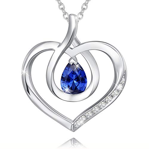 Agvana September Birthstone Jewelry Sapphire Necklace for Women Sterling Silver Forever Love Infinity Heart Pendant Necklace Fine Jewelry Anniversary Birthday Gifts for Women Girls Mom