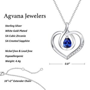 Agvana September Birthstone Jewelry Sapphire Necklace for Women Sterling Silver Forever Love Infinity Heart Pendant Necklace Fine Jewelry Anniversary Birthday Gifts for Women Girls Mom