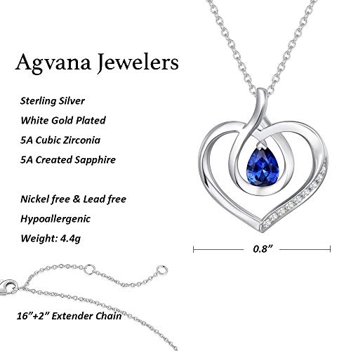 Agvana September Birthstone Jewelry Sapphire Necklace for Women Sterling Silver Forever Love Infinity Heart Pendant Necklace Fine Jewelry Anniversary Birthday Gifts for Women Girls Mom