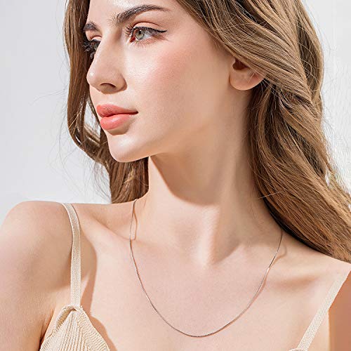 CIELTEAR 925 Sterling Silver Chain Necklace for Women 0.8mm Box Chain, Italian Necklace Chain, Super Strong & Thin & Long16/18/20/22/24 Inches