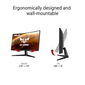 ASUS TUF Gaming VG27VH1B 27” Curved Monitor, 1080P Full HD, 165Hz (Supports 144Hz), Extreme Low Motion Blur, Adaptive-sync, FreeSync Premium, 1ms, Eye Care, HDMI D-Sub, BLACK