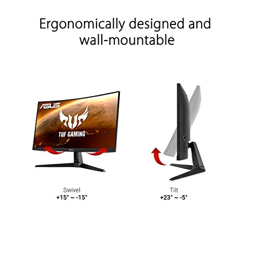 ASUS TUF Gaming VG27VH1B 27” Curved Monitor, 1080P Full HD, 165Hz (Supports 144Hz), Extreme Low Motion Blur, Adaptive-sync, FreeSync Premium, 1ms, Eye Care, HDMI D-Sub, BLACK