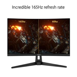 ASUS TUF Gaming VG27VH1B 27” Curved Monitor, 1080P Full HD, 165Hz (Supports 144Hz), Extreme Low Motion Blur, Adaptive-sync, FreeSync Premium, 1ms, Eye Care, HDMI D-Sub, BLACK