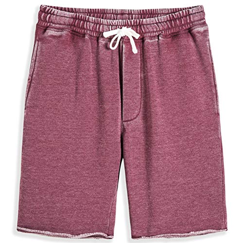 DELCARINO Men's Casual Soft Cotton Elastic Jogger Gym Active Pocket Knit Shorts Burnout Wine Medium