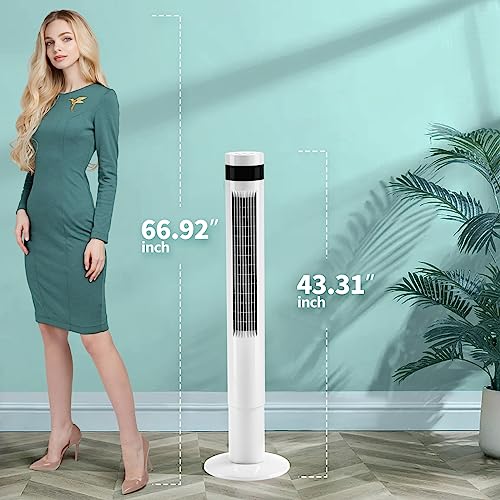 Antarctic Star Tower Fan Portable Electric Oscillating Fan Quiet Cooling Remote Control Standing Bladeless Floor Fans 3 Speeds Wind Modes Timer Bedroom Office (43 inch, White)