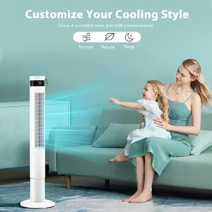 Antarctic Star Tower Fan Portable Electric Oscillating Fan Quiet Cooling Remote Control Standing Bladeless Floor Fans 3 Speeds Wind Modes Timer Bedroom Office (43 inch, White)