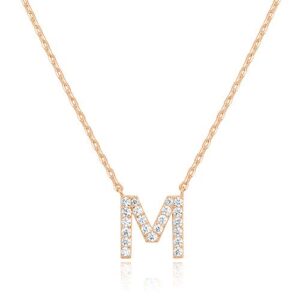 pavoi 14k rose gold plated cubic zirconia initial necklace | letter necklaces for women | m initial