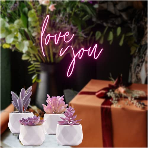 CADNLY Fake Succulent Plant Set for Women Desk - Realistic Artificial Mini Purple Succulent Décor in Ceramic Planter Pots for Bedroom Bathroom Office Shelf Decor