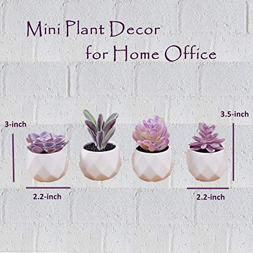 CADNLY Fake Succulent Plant Set for Women Desk - Realistic Artificial Mini Purple Succulent Décor in Ceramic Planter Pots for Bedroom Bathroom Office Shelf Decor