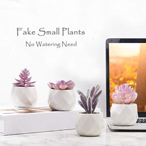 CADNLY Fake Succulent Plant Set for Women Desk - Realistic Artificial Mini Purple Succulent Décor in Ceramic Planter Pots for Bedroom Bathroom Office Shelf Decor