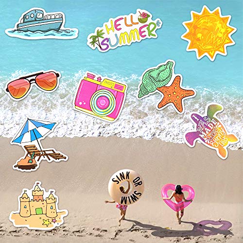 SUSIHI Summer Beach Stickers for Hydroflasks Cute Stickers for Kids Laptop Water Bottles Stickers Waterproof Stickers for Teens(50 Pcs)