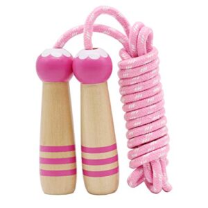 jump rope kids, 7ft adjustable cotton skipping rope with wooden handle for boys and girls fitness outdoor exercise (pink)