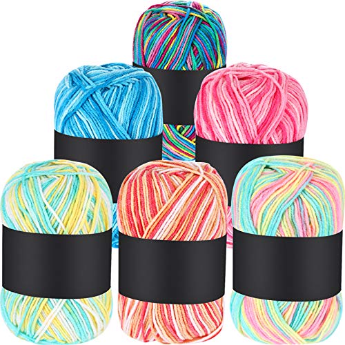 WILLBOND 6 Pcs 50g Crochet Yarn Multi Colored Knitting Yarn Bulk Acrylic Weaving Yarn Crocheting Thread (Pink, Yellow Green, Multicolor, Blue, Yellow Red, Yellow Green Pink, 3-Ply)