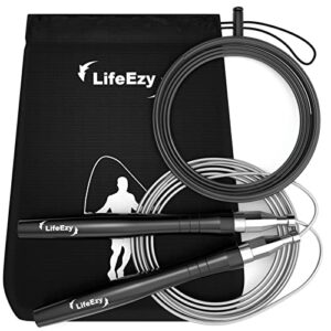 jump rope, high speed weighted jump rope - premium quality tangle-free - self-locking screw-free design - jump ropes for fitness - skipping rope for workout fitness, crossfit & home exercises (black)