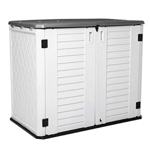 horizontal outdoor garden storage shed for backyards and patios,waterproof storage box,26 cubic feet capacity for garbage cans, lawnmower,tools and garden accessories,light beige (white)