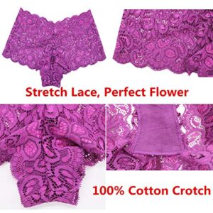 Delcroix 7 Pack Lace Boyshort Panties for Women Breathable Soft Lacy Underwear Stretch Panty Size M Medium, Assorted Different Lace Pattern