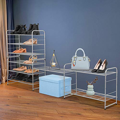 Bextsrack 3-Tier Shoe Rack, Stackable & Adjustable Wire Grid Shoe Shelf Storage Organizer for Closet Bedroom Entryway - Silver