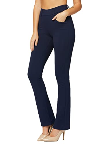 Premium Women's Stretch Dress Pants - Wear to Work - Ponte Treggings - Bootcut - Navy Blue - DP-Boot-Full-Navy-L