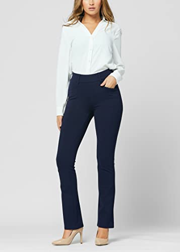 Premium Women's Stretch Dress Pants - Wear to Work - Ponte Treggings - Bootcut - Navy Blue - DP-Boot-Full-Navy-L