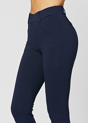 Premium Women's Stretch Dress Pants - Wear to Work - Ponte Treggings - Bootcut - Navy Blue - DP-Boot-Full-Navy-L