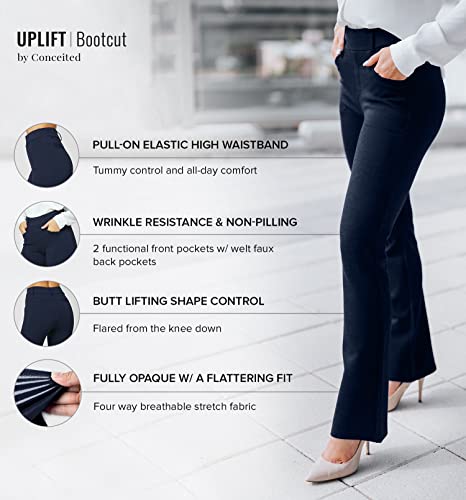 Premium Women's Stretch Dress Pants - Wear to Work - Ponte Treggings - Bootcut - Navy Blue - DP-Boot-Full-Navy-L