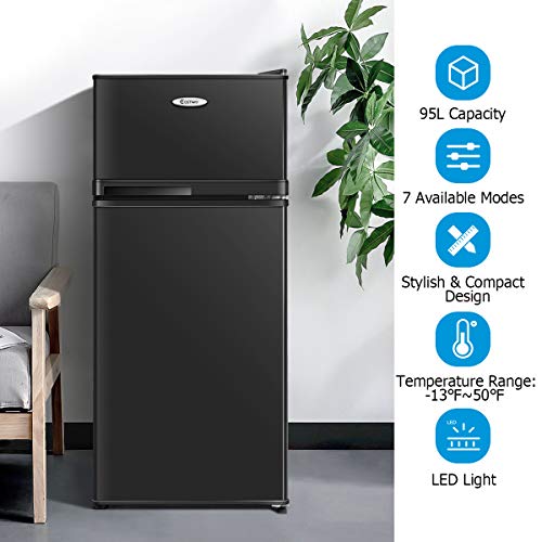 COSTWAY Compact Refrigerator, 3.4 Cu. Ft. Classic Fridge with Adjustable Removable Glass Shelves, Mechanical Control, Recessed Handle, Fridge Freezer for Dorm, Office, Apartment, Black