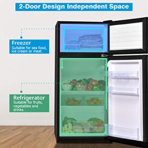 COSTWAY Compact Refrigerator, 3.4 Cu. Ft. Classic Fridge with Adjustable Removable Glass Shelves, Mechanical Control, Recessed Handle, Fridge Freezer for Dorm, Office, Apartment, Black